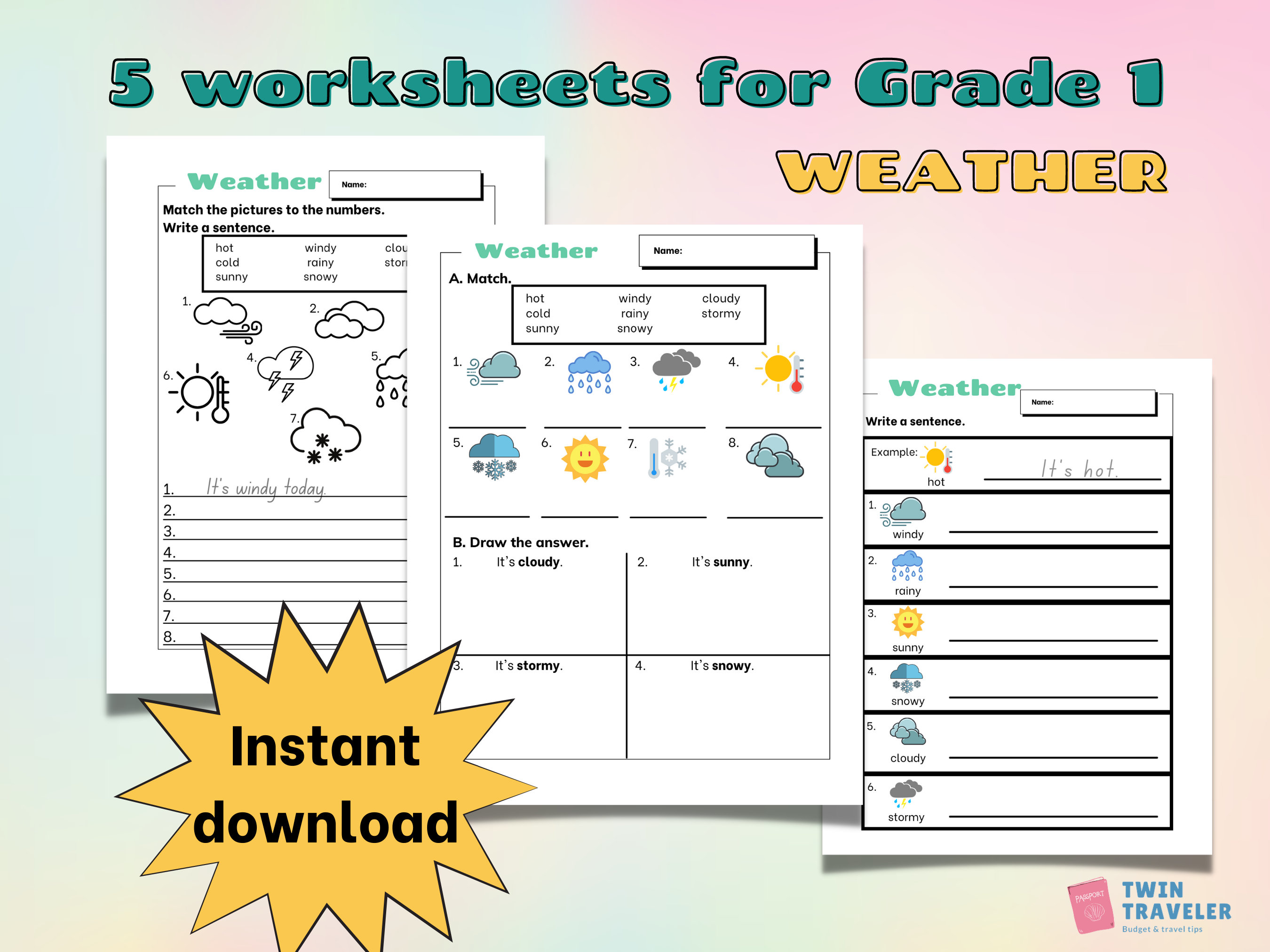 First Grade Printable Worksheets on Weather | PDF English Weather First ...
