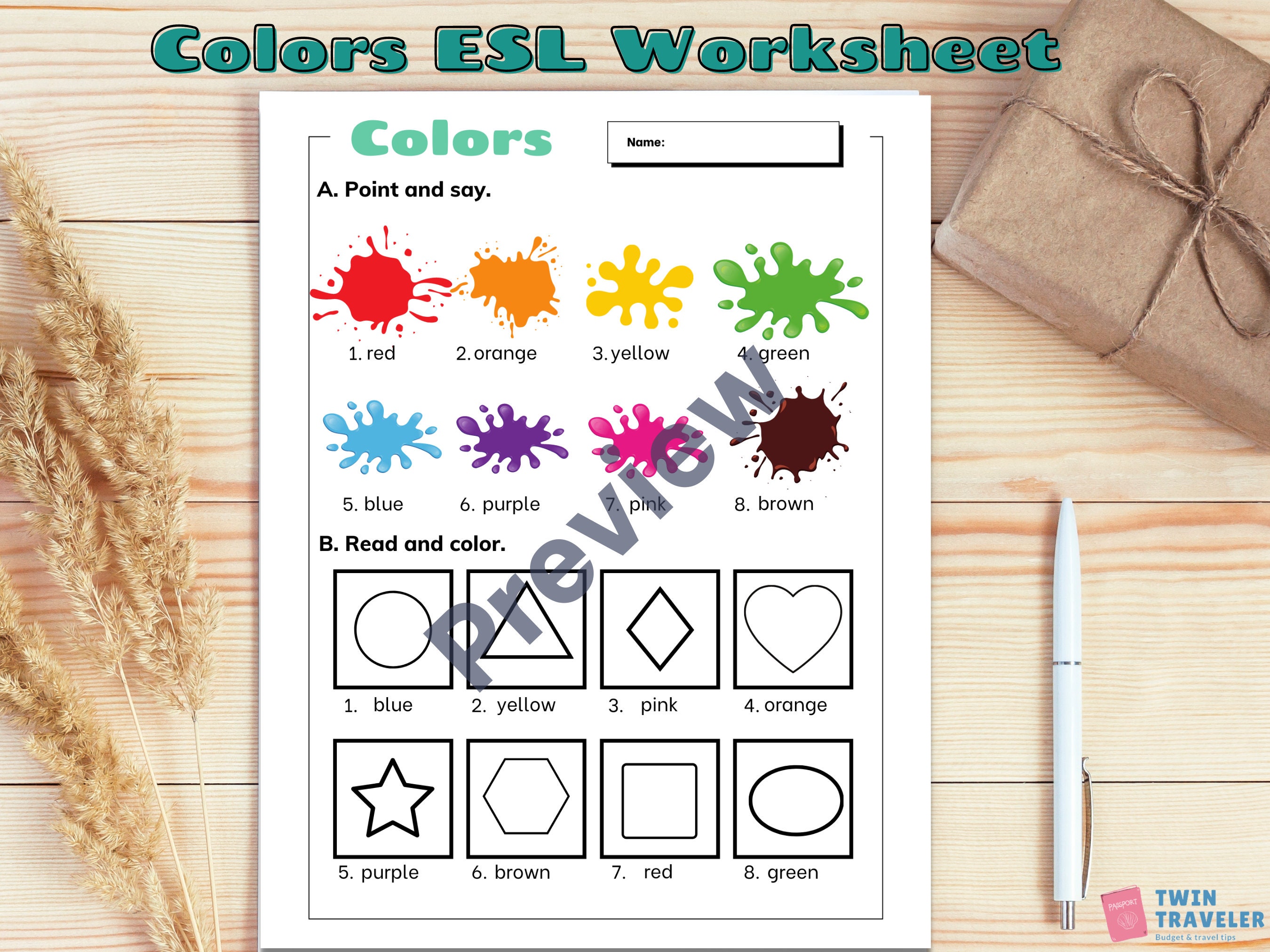 Color ESL 1st Grade Worksheet Packet | PDF English Color Worksheet ...