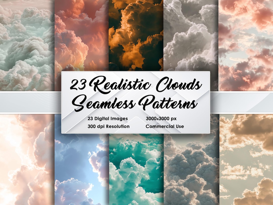 23 Realistic Calm Clouds – Seamless Patterns 3000x3000 Px, 300 DPI ...