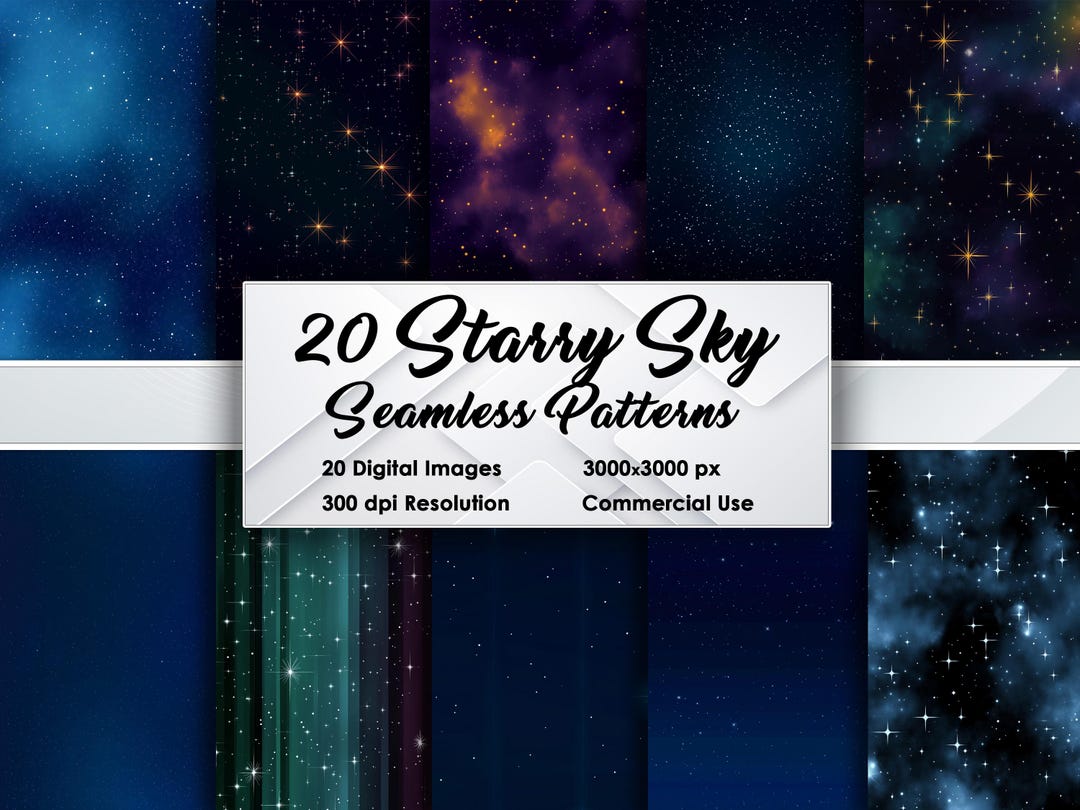 Starry Sky – 20 Seamless Patterns 3000x3000 Px, Cosmic Gradients ...