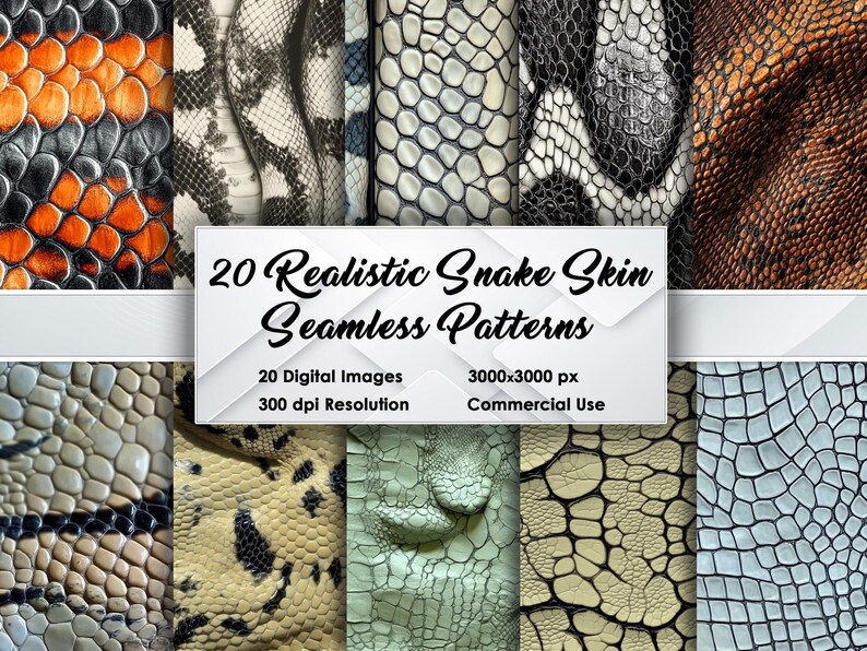 20 Realistic Snake Skin Seamless Patterns – 3000x3000 Px, 300 DPI ...