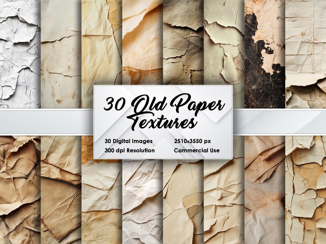 Old Paper Texture Pack – 30 High-resolution JPG Files (300 DPI, A4) for Graphic Design, Printing ...