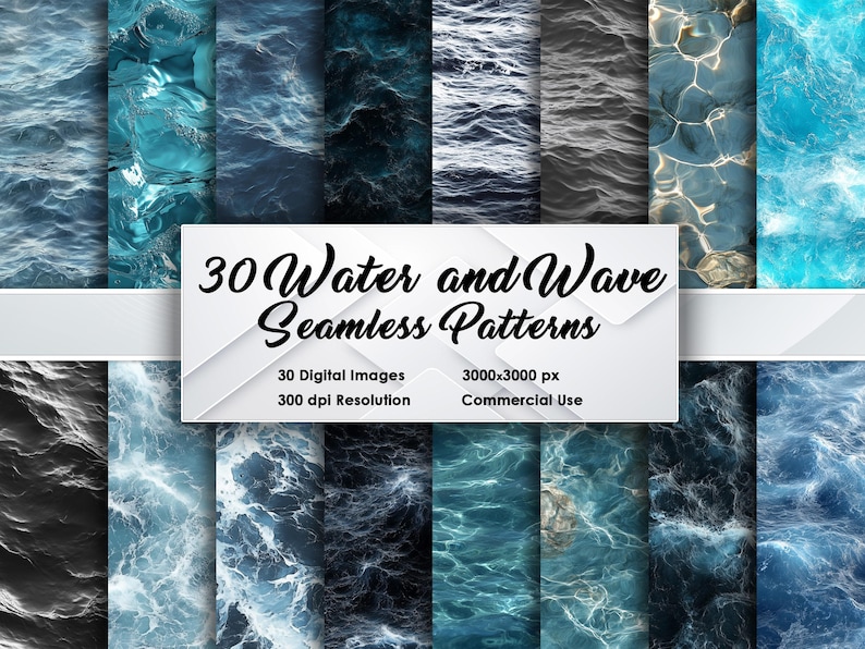 Seamless Water and Wave Texture Pack – 30 Patterns 3000x3000 Px, Water ...