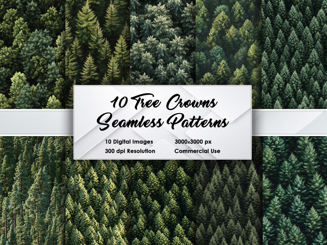 Tree Crowns – 10 Seamless Patterns 3000x3000 Px, 300 DPI, Green Forest ...