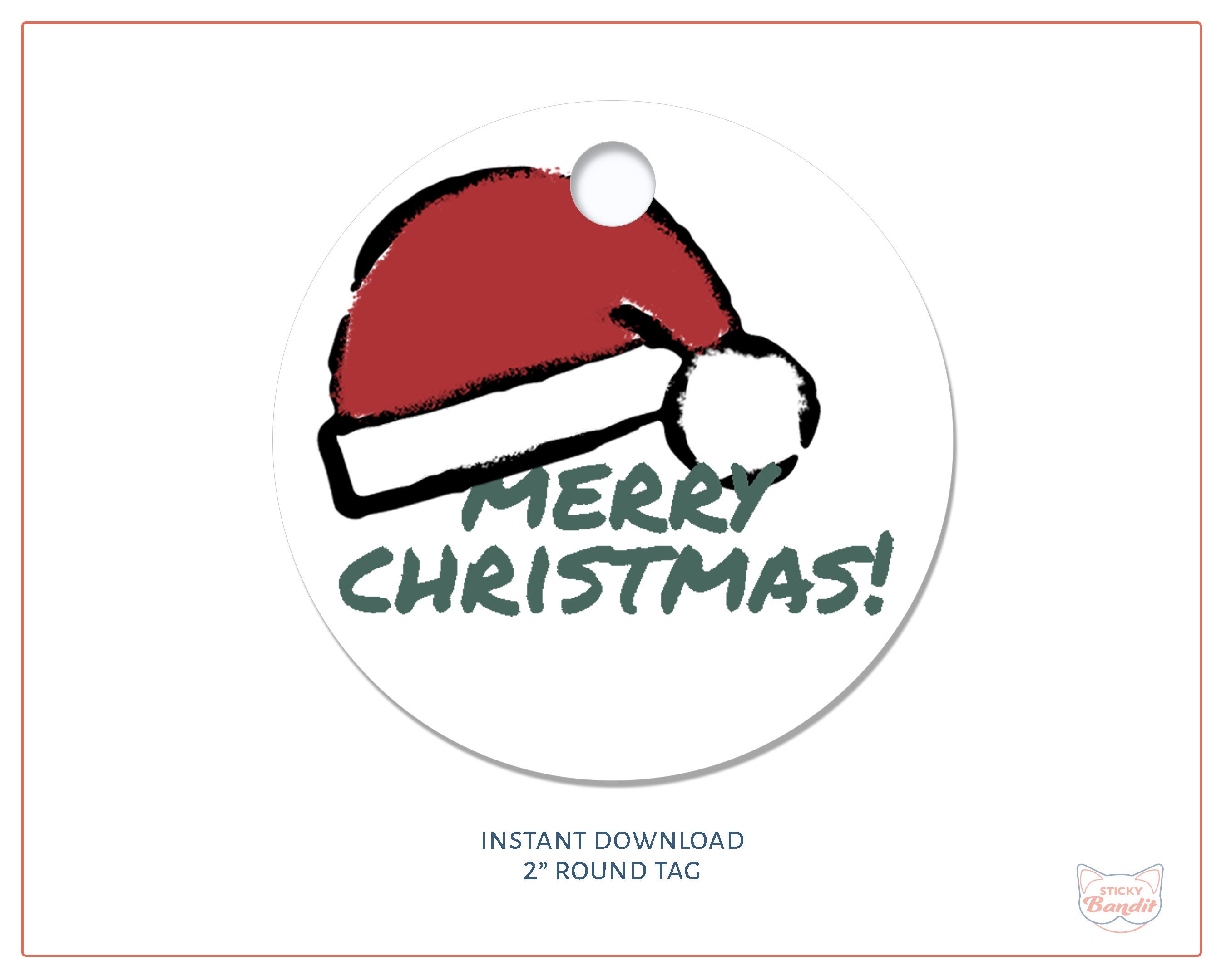 Round Christmas Gift Tag - Printable Santa Hat Cookie Tag - Instant ...