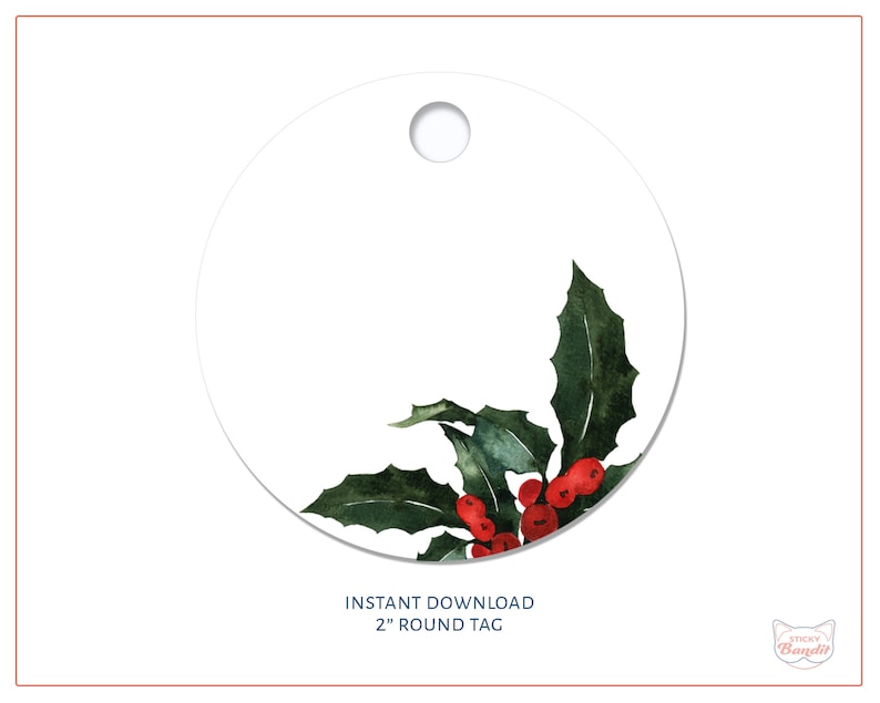 Round Christmas Gift Tag Printable Christmas Floral Cookie - Etsy