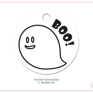 Round Halloween Gift Tag - Printable Ghost Cookie Tag - Instant ...
