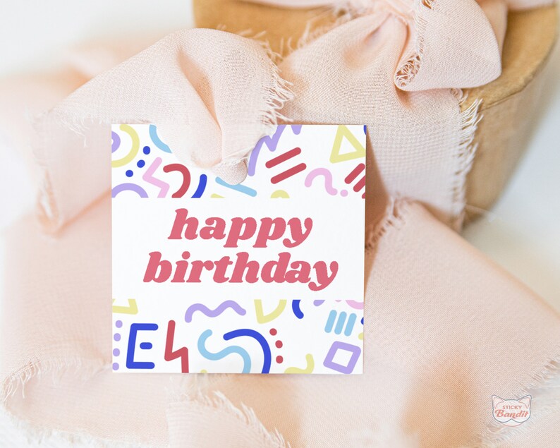 Square Birthday Gift Tags Printable Happy Birthday Cookie - Etsy