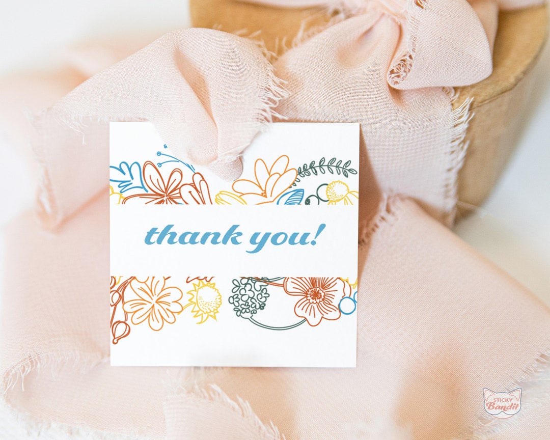 Square Floral Thank You Tag - Printable Thank You Cookie Tag - Instant ...