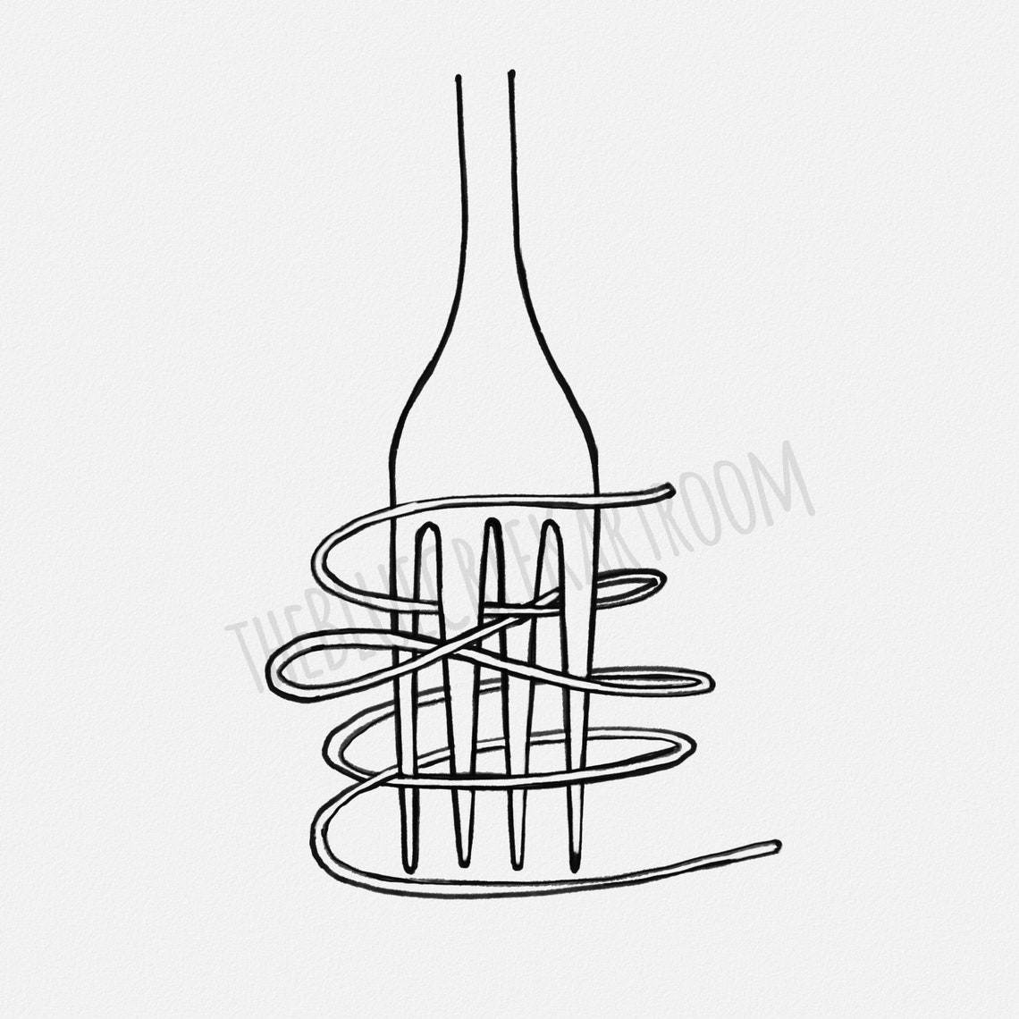 Pasta on a Fork Digital Sketch - Etsy
