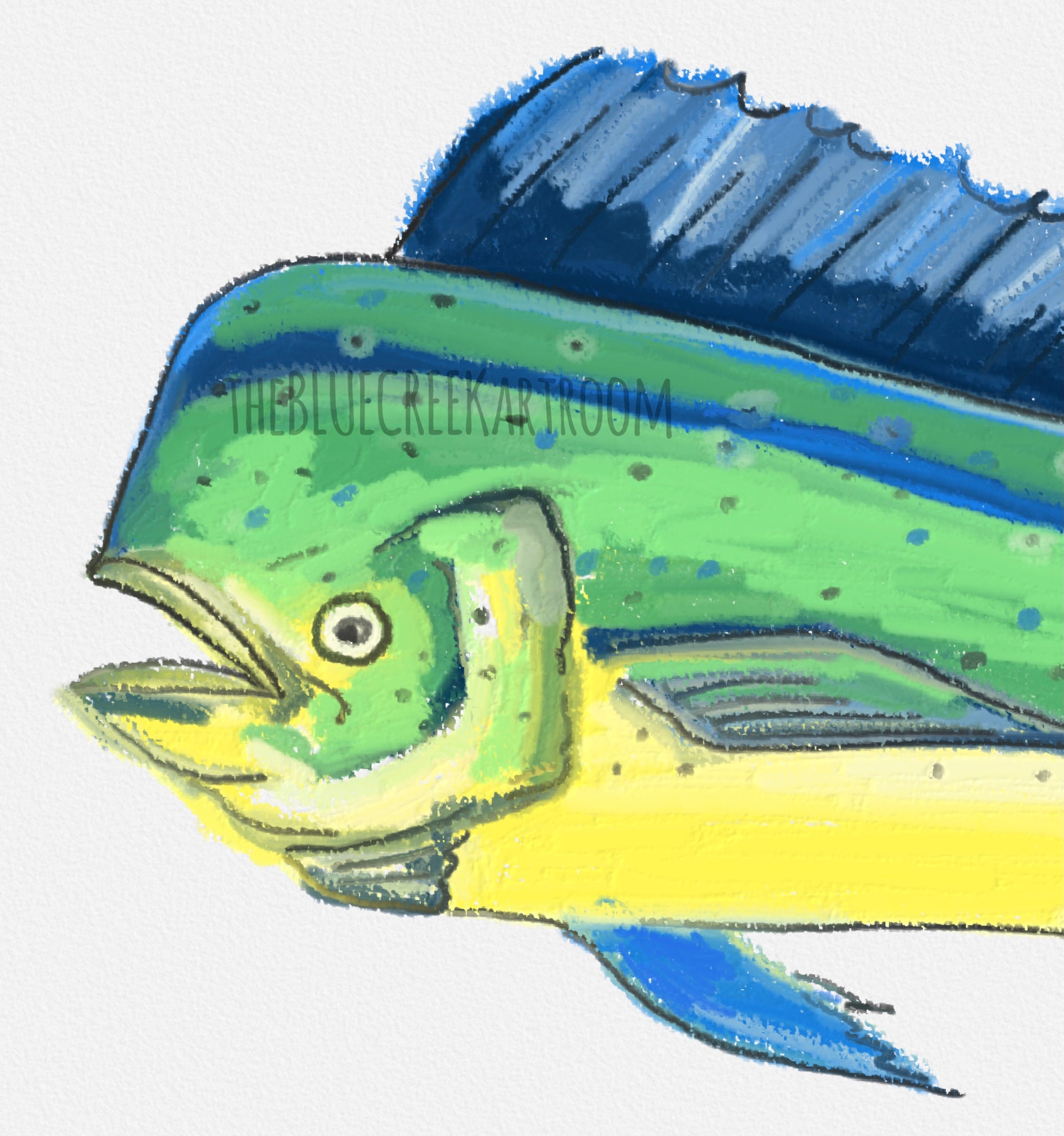 Mahi-mahi Pastel Drawing (digital) - Etsy