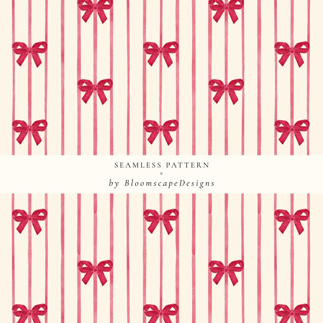 Valentine’s Day Red Bow Seamless Pattern Digital Download for Wrapping ...