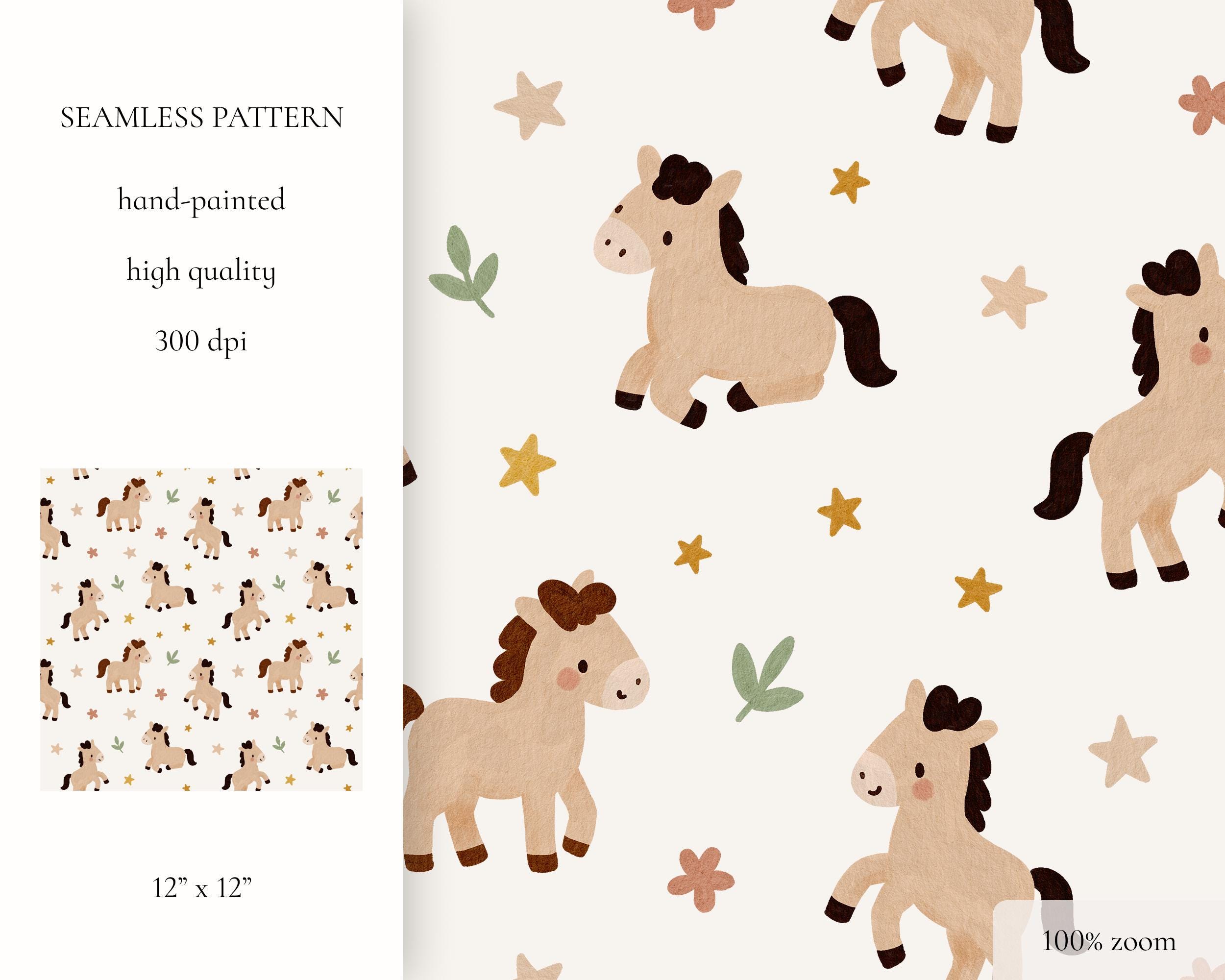 Cute Horse Seamless Pattern, Pony Kids Fabric Design, Farm Animal ...