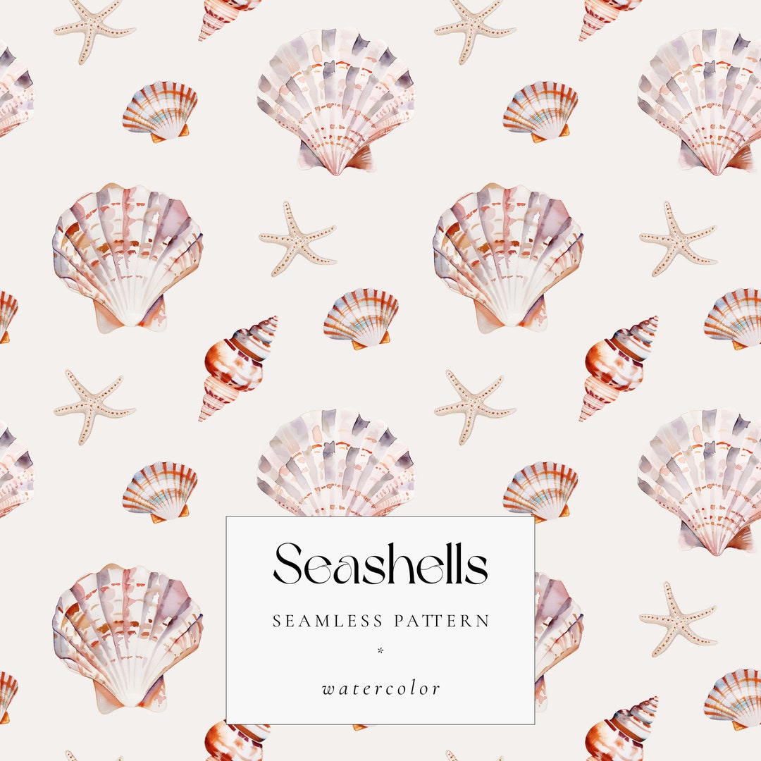 Watercolor Seashell Seamless Pattern – Beige Coastal Design for ...
