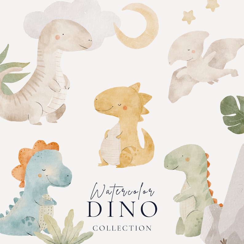 Watercolor Dinosaur Clipart, Baby Boy Clipart, Cute Baby Dinosaur ...