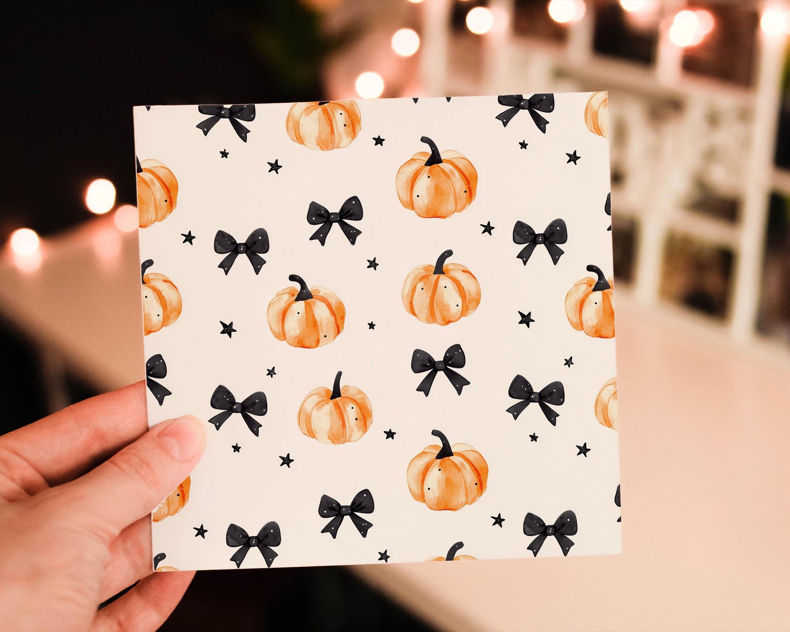 Watercolor Halloween Pumpkins Bows Seamless Pattern, Cute Halloween ...