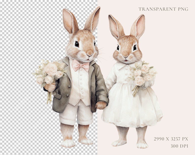 Watercolor Vintage Wedding Rabbit Clipart, Rustic Wedding, Whimsical ...