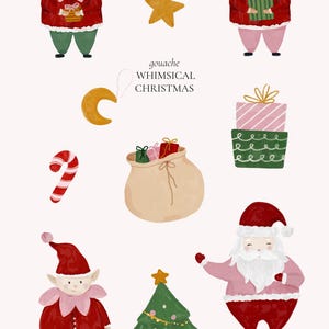 Whimsical Christmas Clipart Bundle, Cute Santa and Elf Illustrations ...