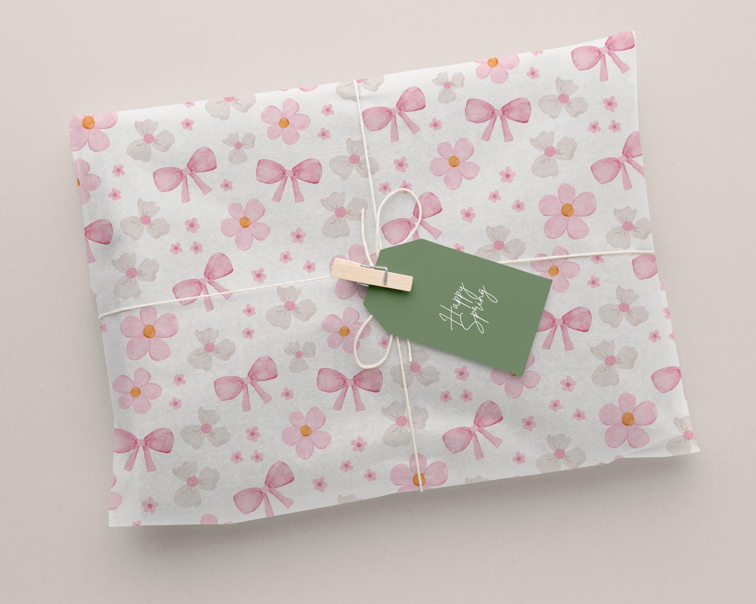 Watercolor Pink Bow Pattern, Floral Seamless Digital Paper, Cute Girly ...