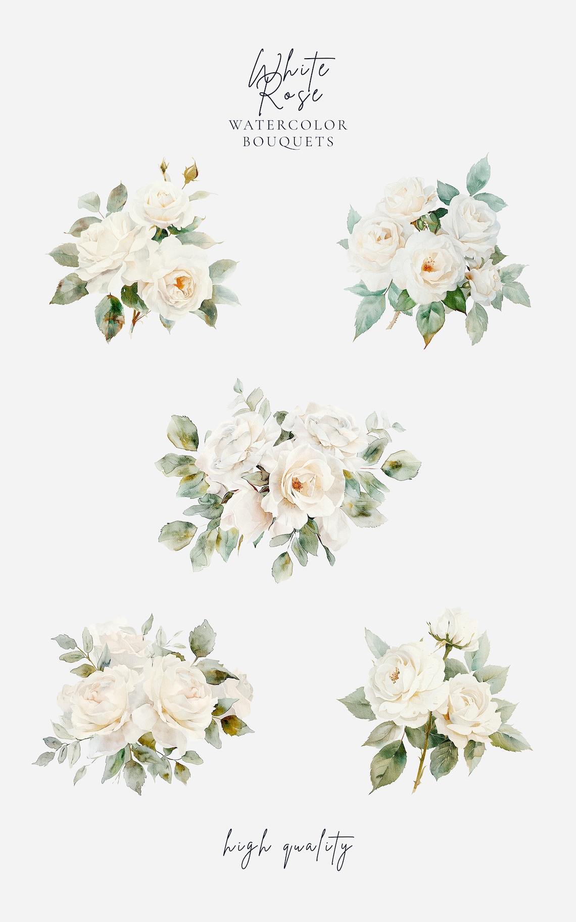 White Rose Watercolor Floral Clipart, White Rose Pre-made Floral ...