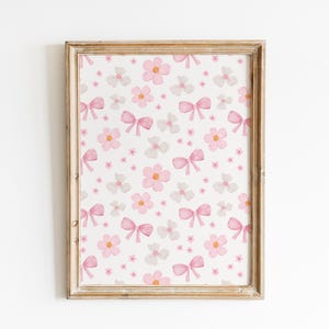 Watercolor Pink Bow Pattern, Floral Seamless Digital Paper, Cute Girly ...