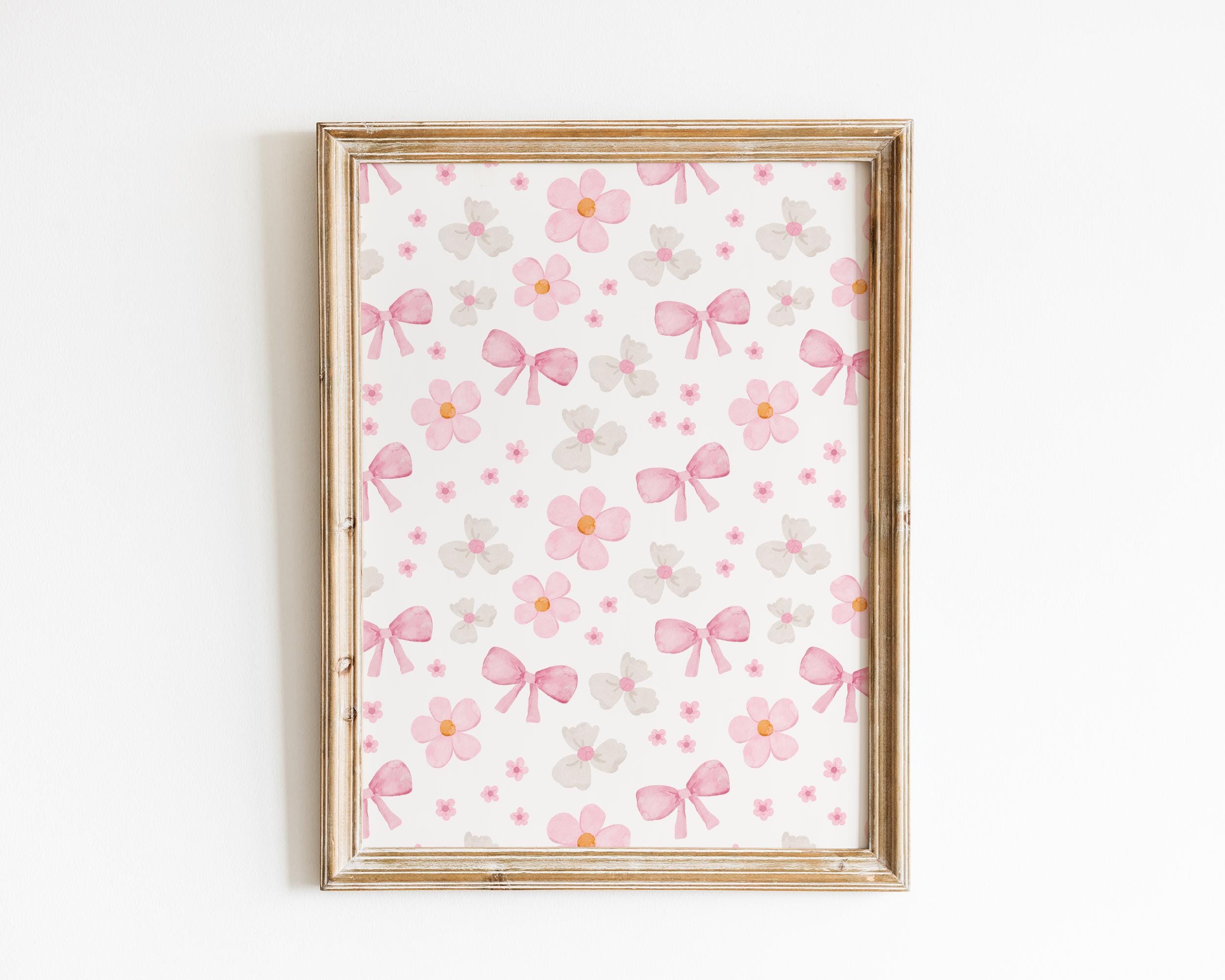 Watercolor Pink Bow Pattern, Floral Seamless Digital Paper, Cute Girly ...