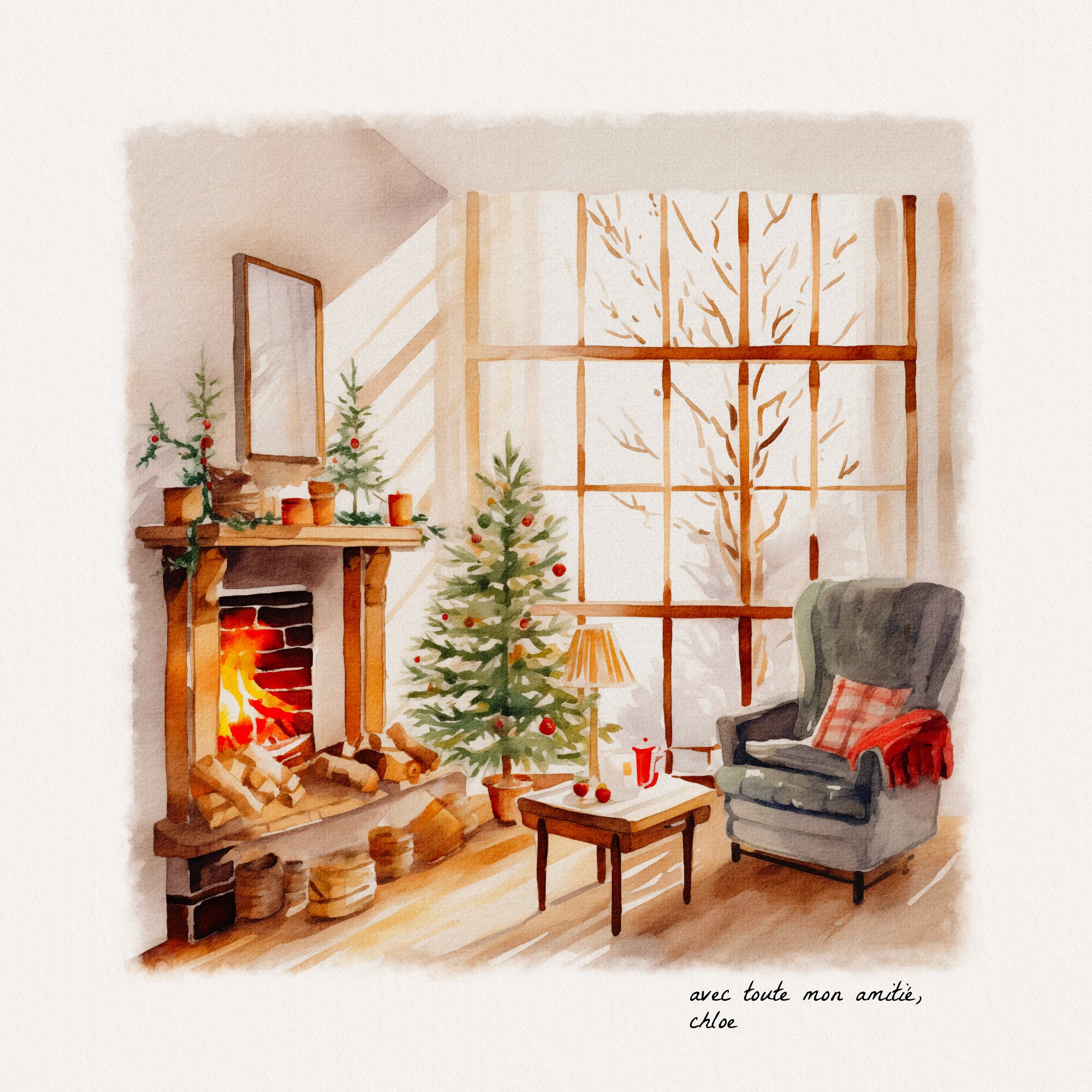 Watercolor Winter Scene Clipart, Cozy Christmas Scene Png, Winter Scene ...