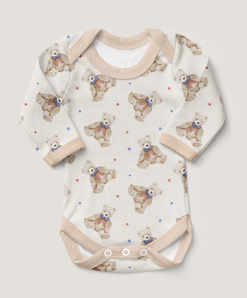 Patriotic Teddy Bear Seamless Pattern, 4th of July USA Digital Paper ...