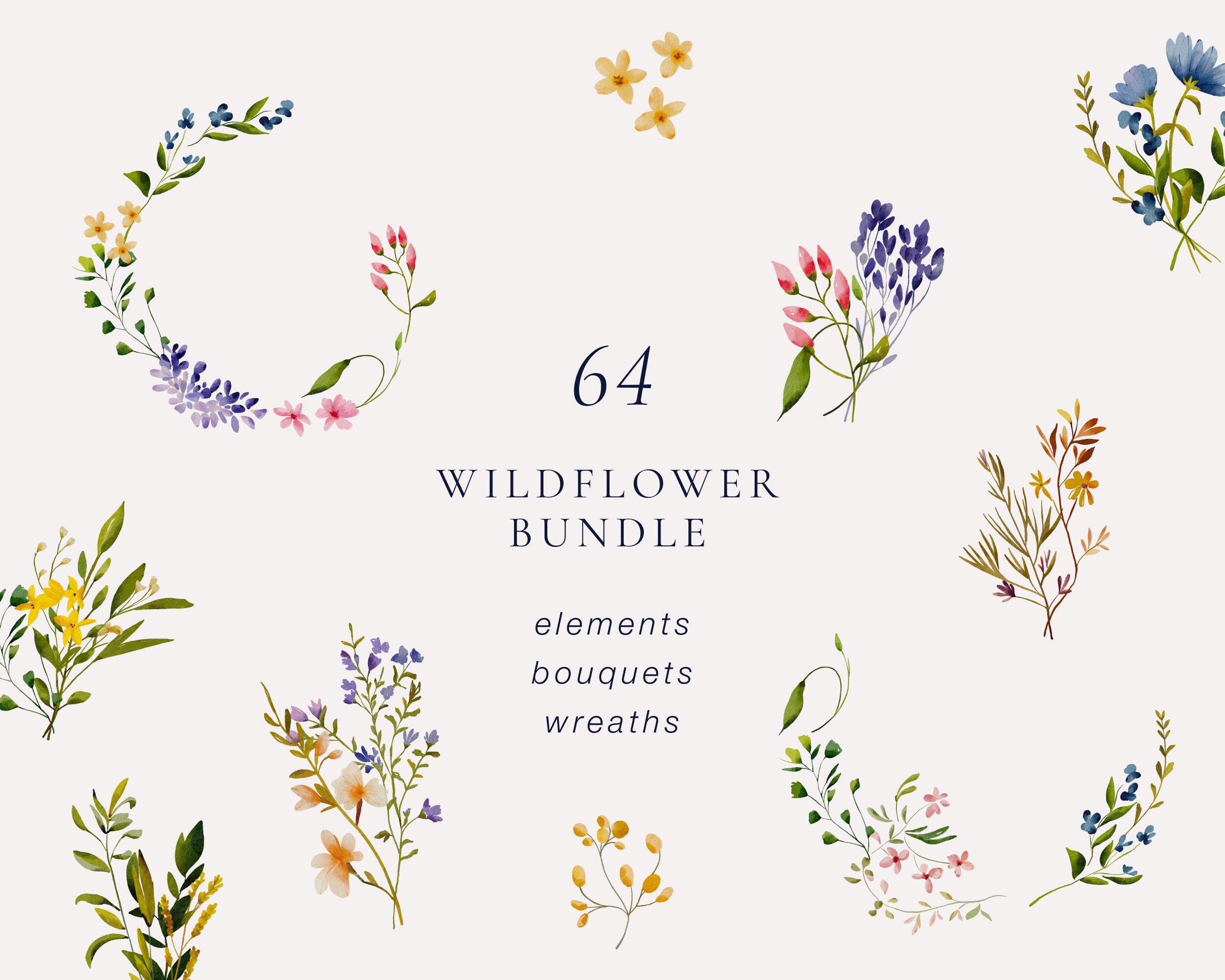 Watercolor Summer Flower Clipart, Meadow Watercolor, Boho Wildflowers ...