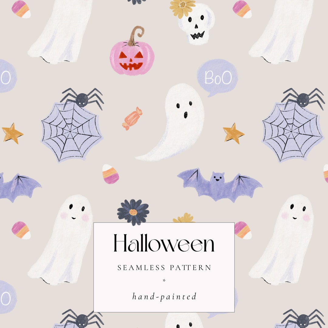 Pastel Halloween Seamless Pattern, Pink Halloween Png Decor, Cute Ghost ...