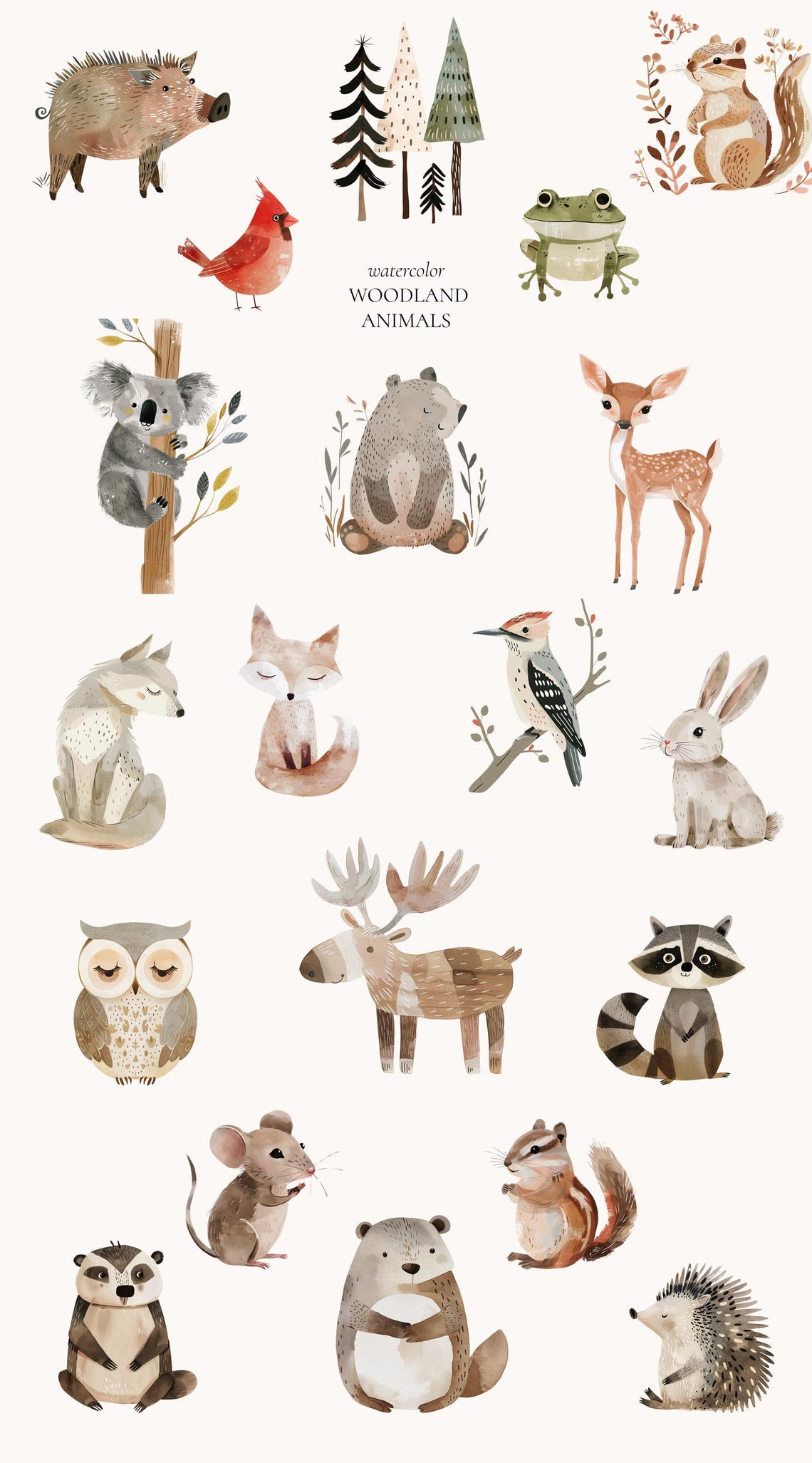 Watercolor Woodland Animals Clipart, Forest Friends Clip Art, Cute Fall ...