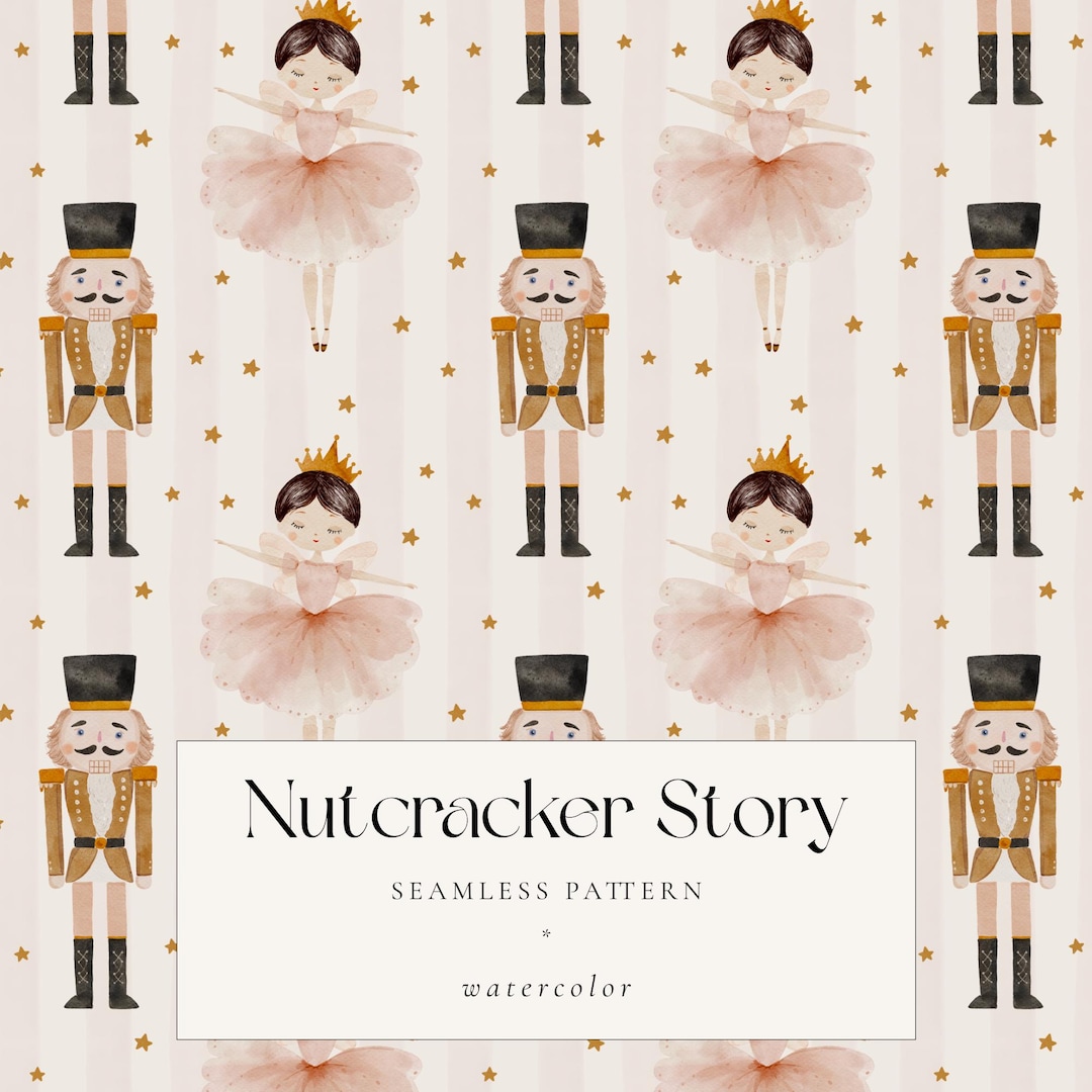 Nutcracker Christmas Seamless Pattern, Watercolor Ballerina and ...
