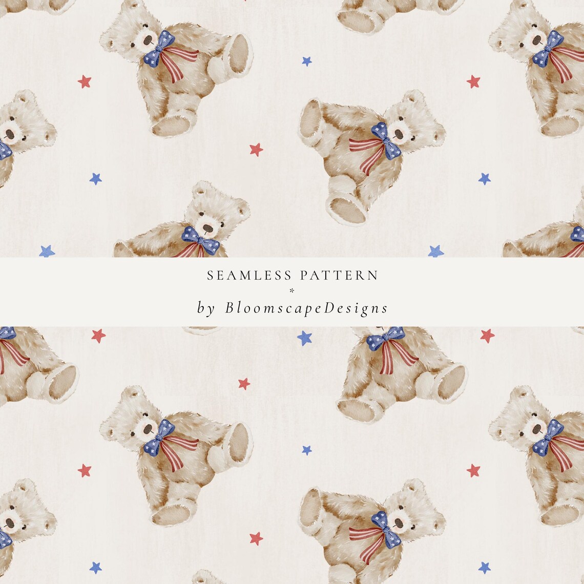 Patriotic Teddy Bear Seamless Pattern, 4th of July USA Digital Paper ...