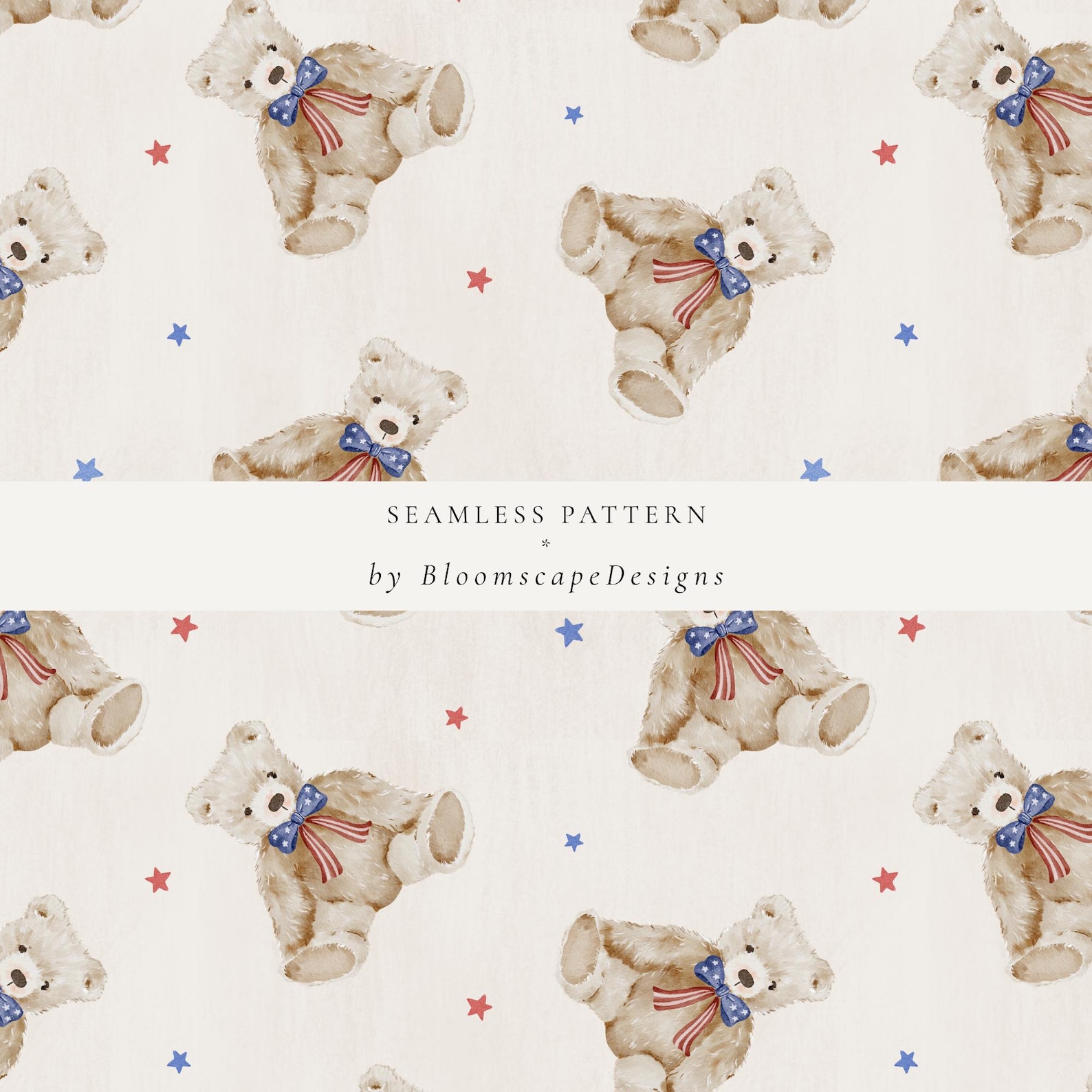 Patriotic Teddy Bear Seamless Pattern, 4th of July USA Digital Paper ...