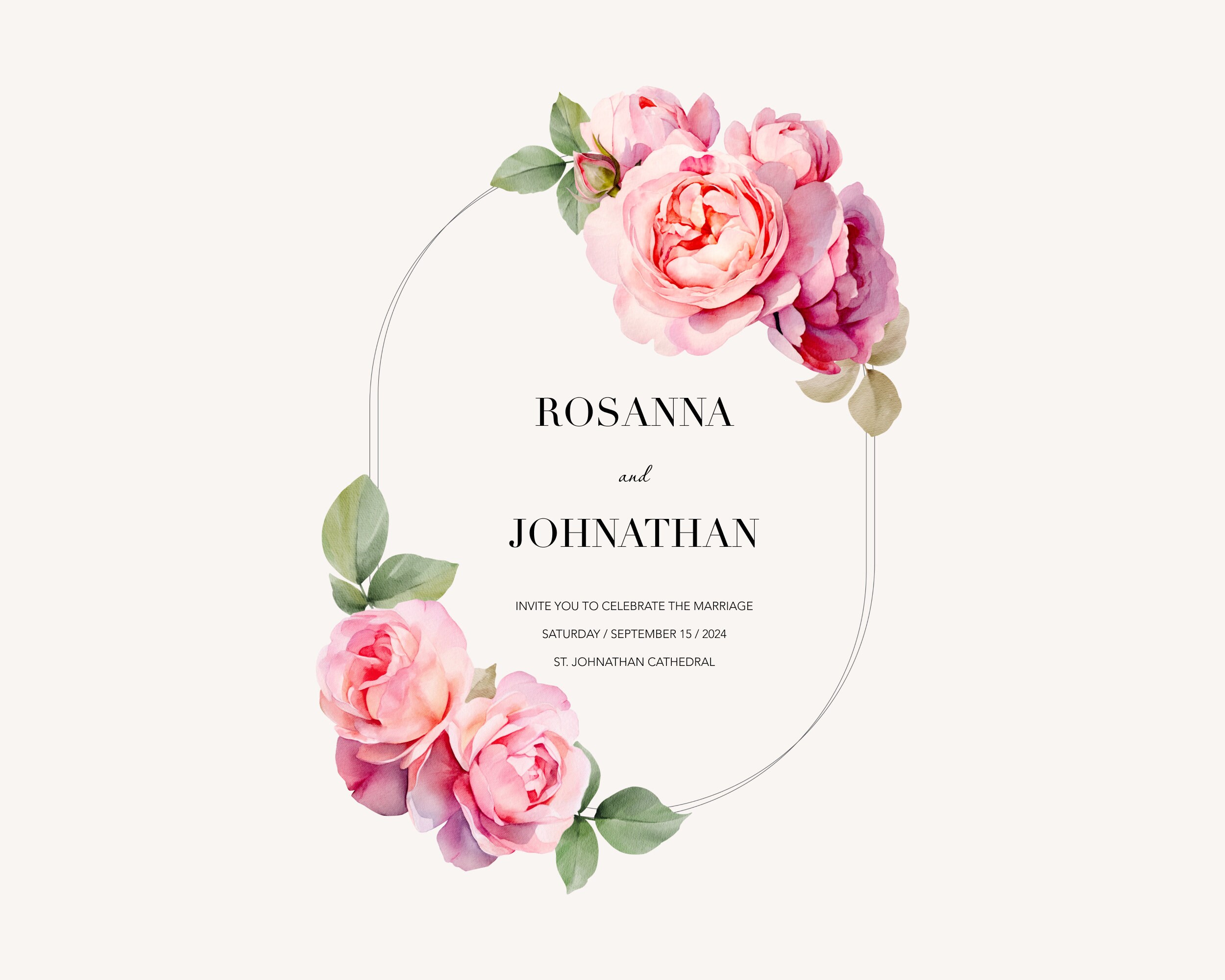 Pink Rose Frame Clipart, Rose Bouquet Frame Watercolor, Floral Border ...
