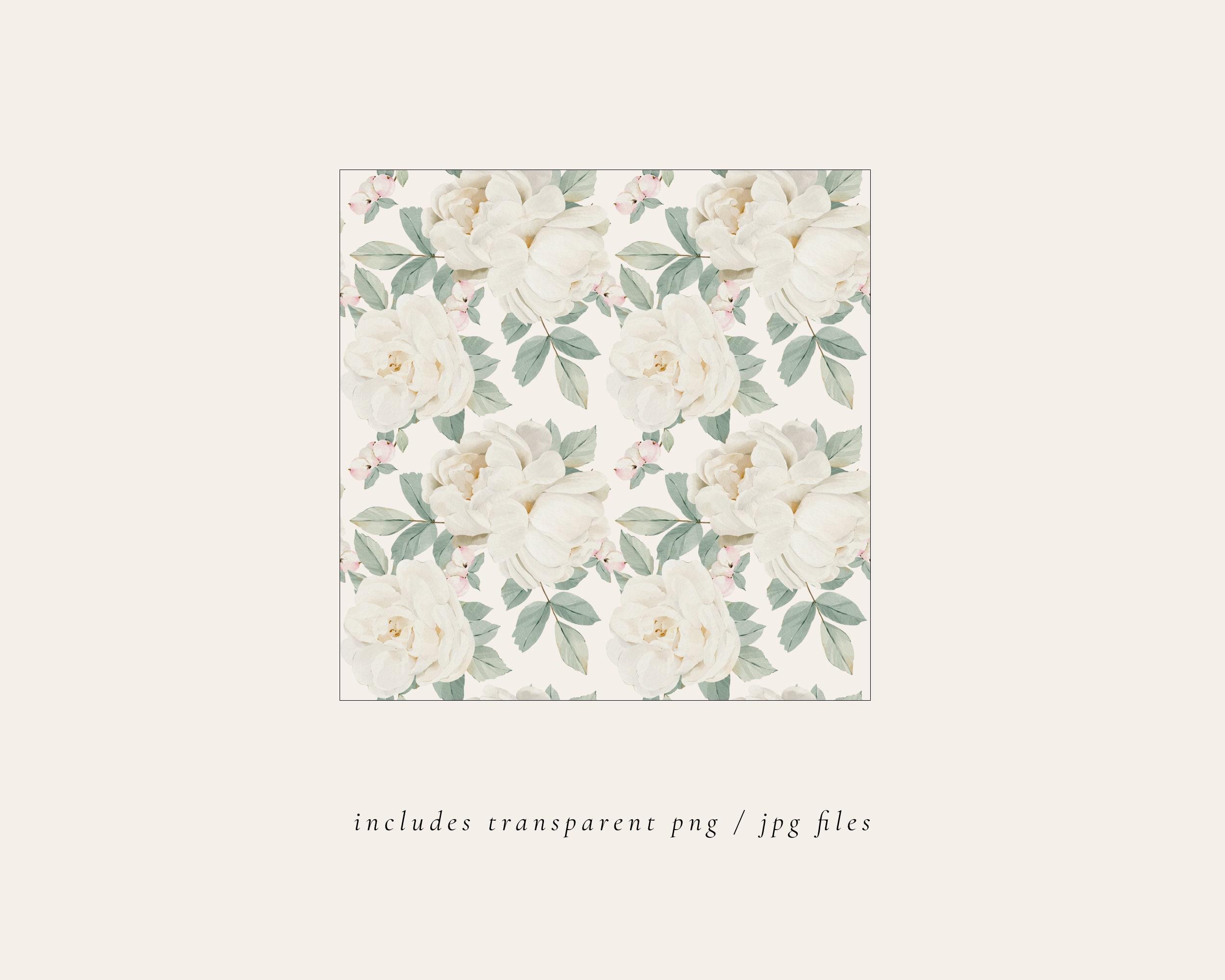 White Rose Watercolor Digital Paper, White Flowers Seamless Pattern ...