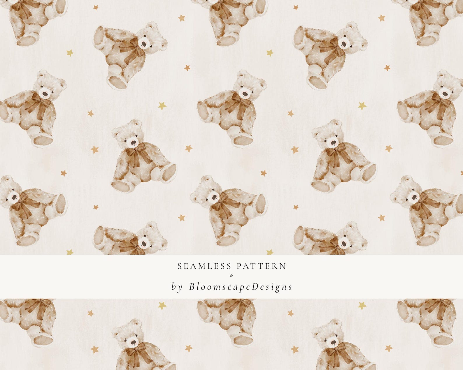 Watercolor Teddy Bear Seamless Pattern, Neutral Nursery Digital Paper ...