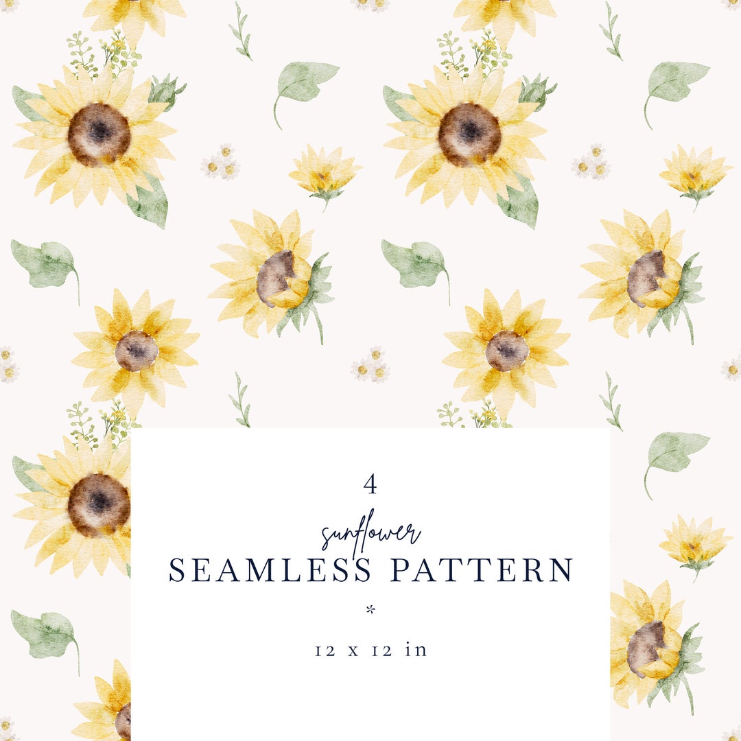 Sunflower Watercolor Digital Paper, Seamless Botanical Sunflower ...
