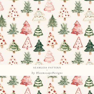 Watercolor Christmas Tree Seamless Pattern, Festive Holiday Digital ...