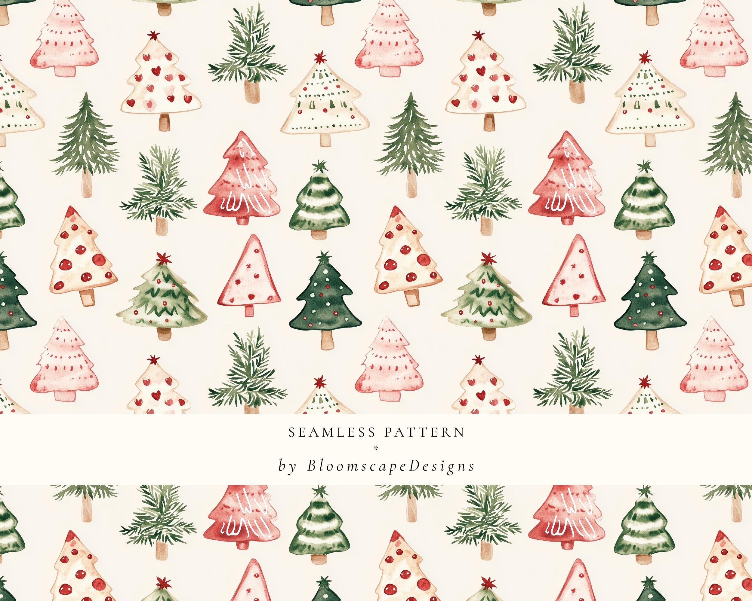 Watercolor Christmas Tree Seamless Pattern, Festive Holiday Digital ...