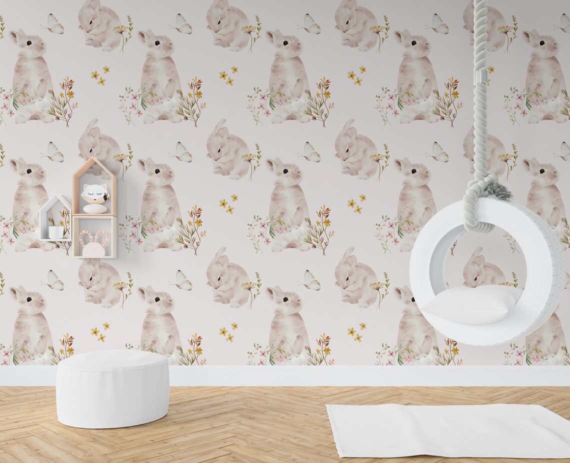 Watercolor Bunny Rabbit Digital Paper, Easter Seamless Pattern, Spring ...