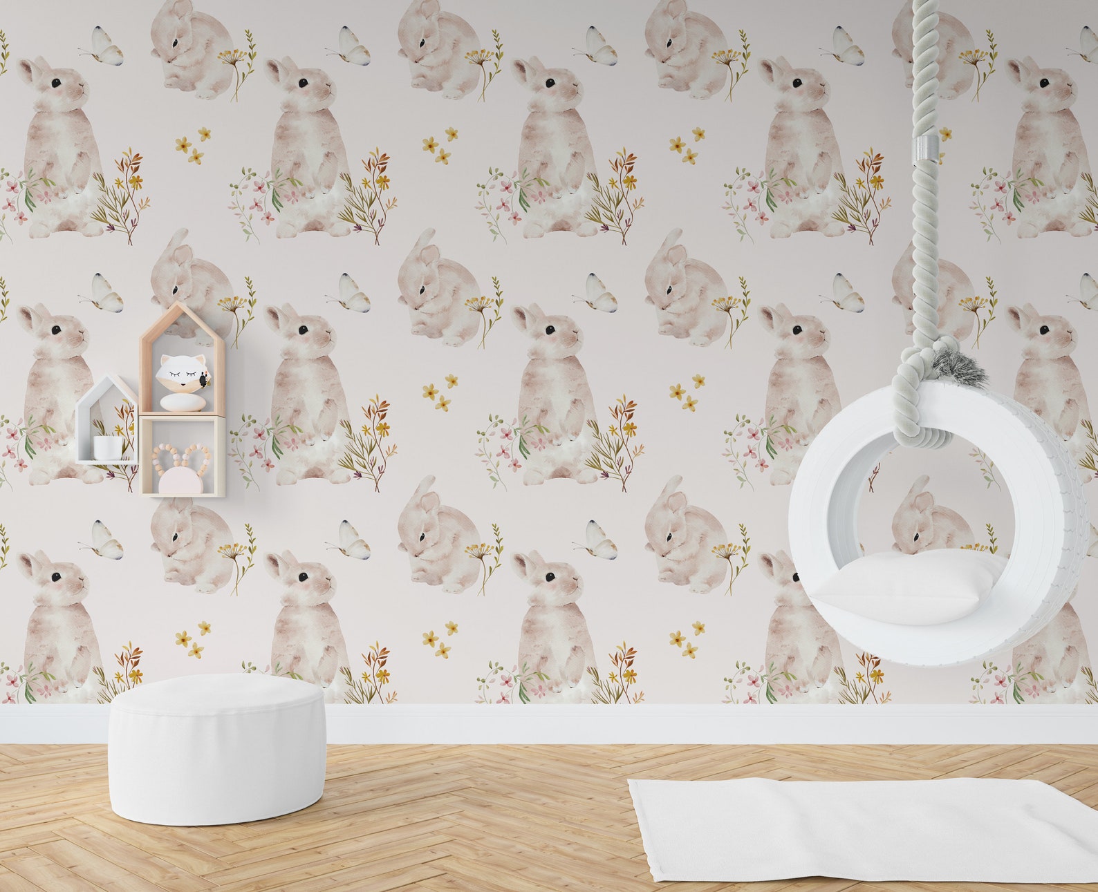 Watercolor Bunny Rabbit Digital Paper, Easter Seamless Pattern, Spring ...