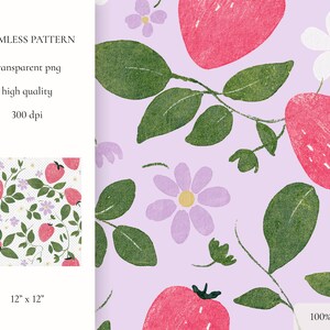 Strawberry Seamless Pattern, Pink Strawberries PNG Seamless File, Hand ...
