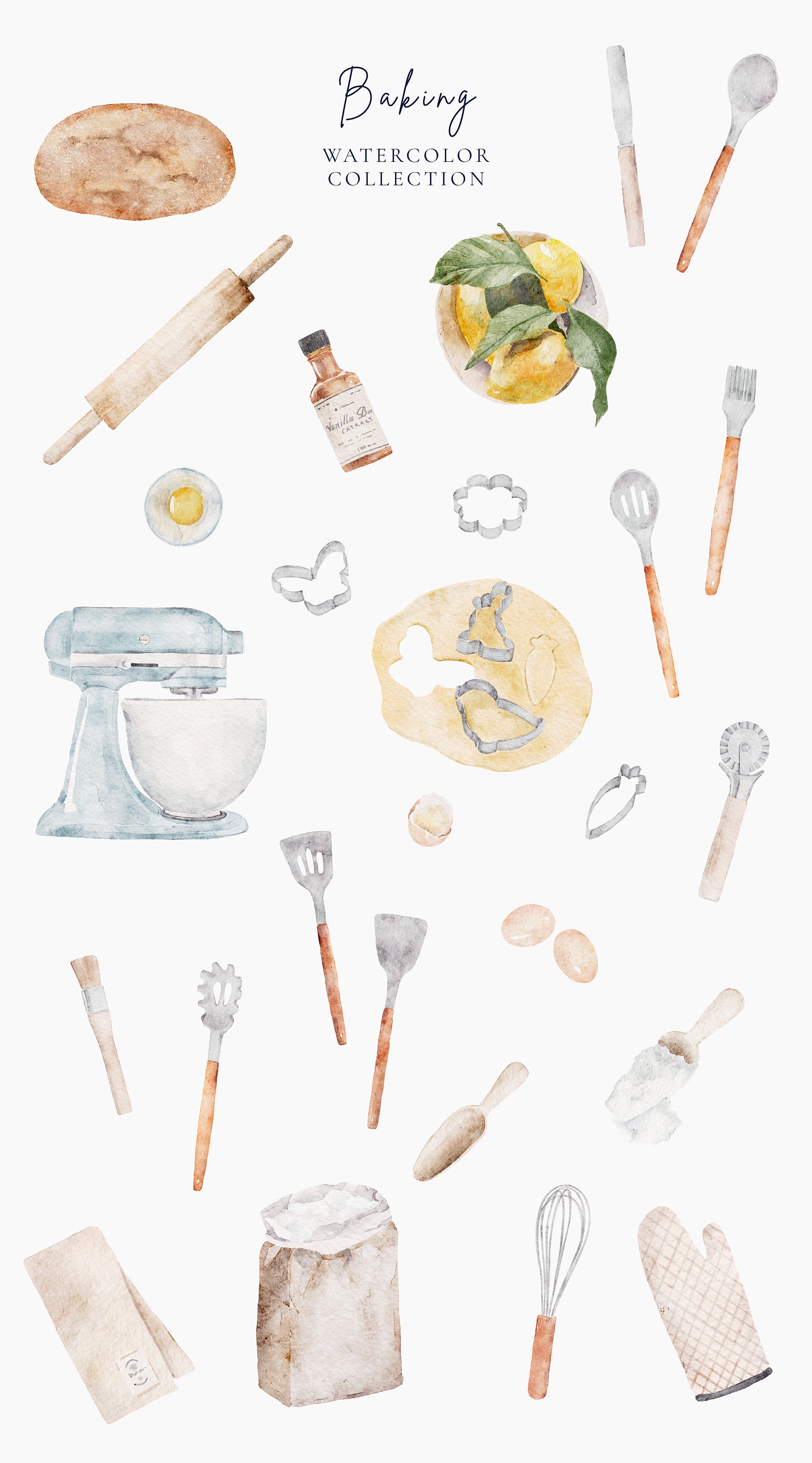 Watercolor Baking Clipart, Hand Painted Bakery Clipart Png, Baking ...