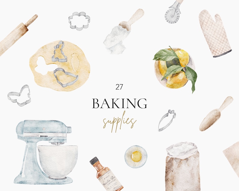 Watercolor Baking Clipart, Hand Painted Bakery Clipart Png, Baking ...