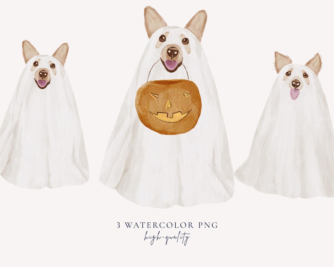 Watercolor Ghost Dog Clipart, Halloween Puppy PNG, Cute Dog in Costume ...