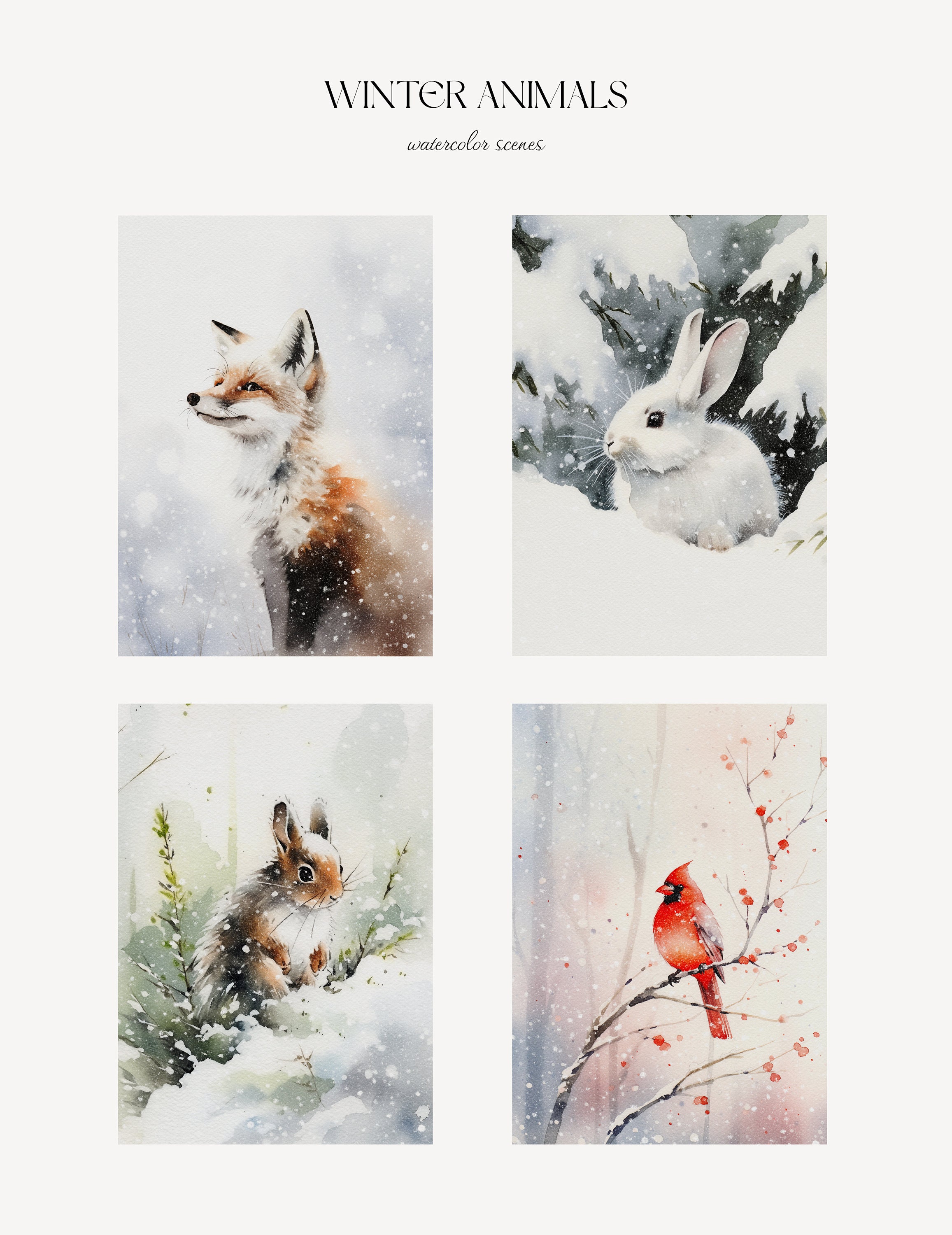 Watercolor Winter Woodland, Christmas Card Set, Elegant Holiday Card ...