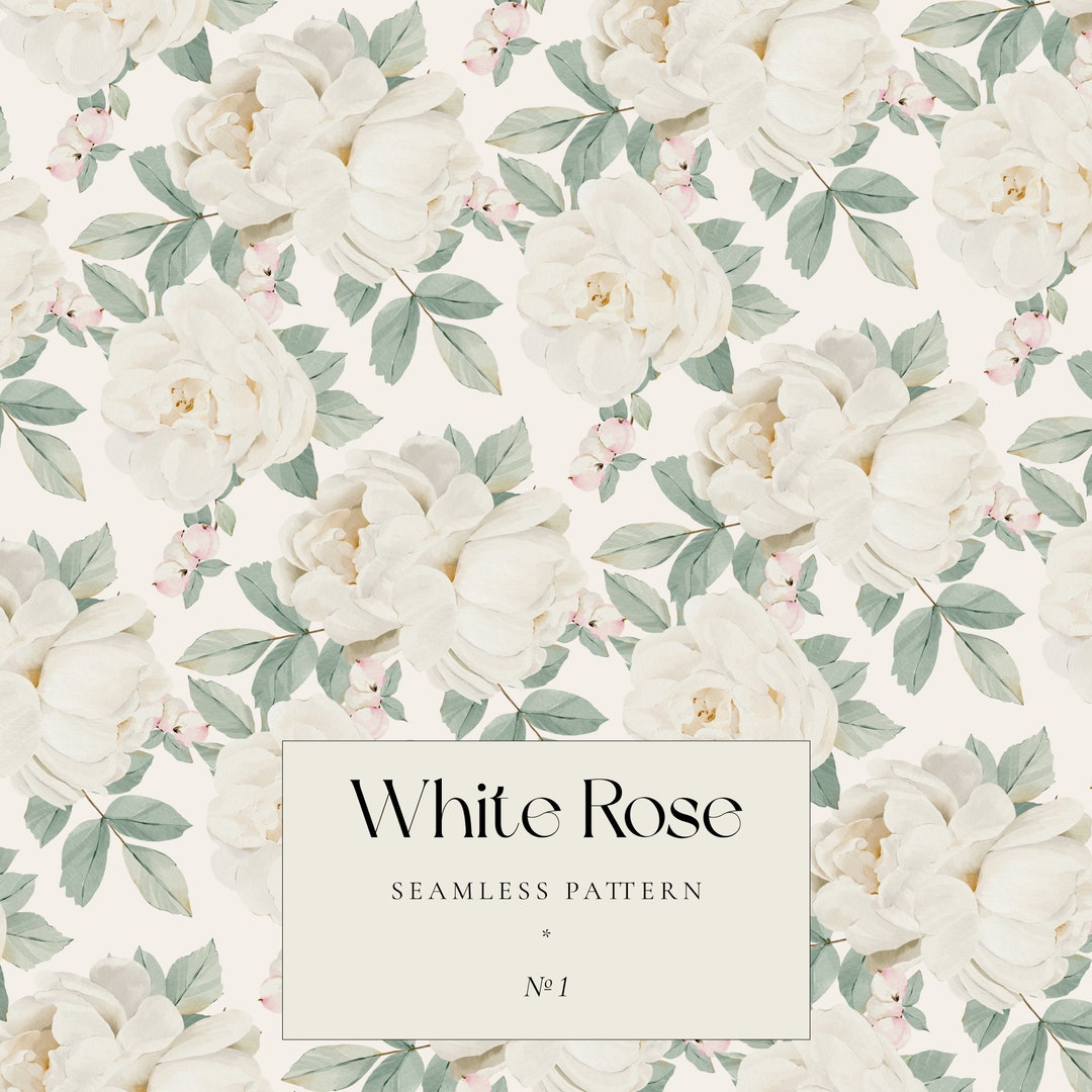 White Rose Watercolor Digital Paper, White Flowers Seamless Pattern ...