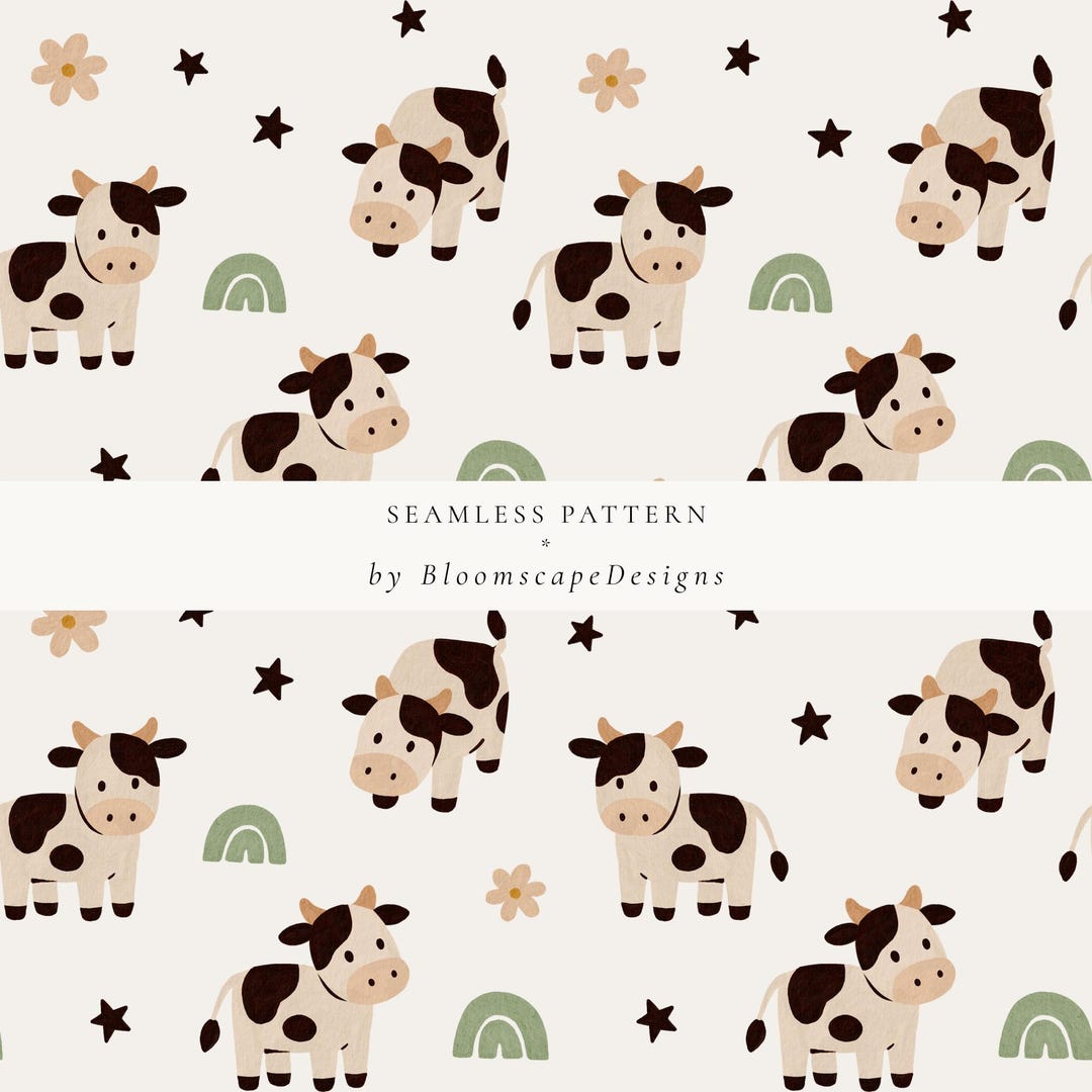 Cute Cow Seamless Pattern, Nursery Farm Animal Pattern, Spring Farm ...