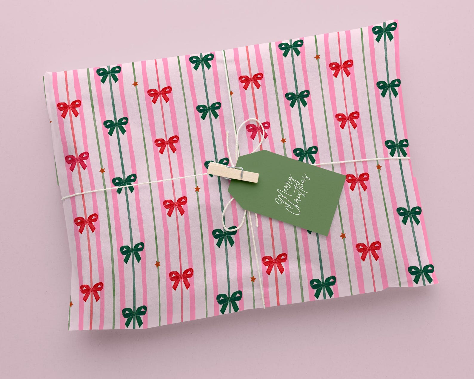 Pink Red Green Christmas Bow Stripe Seamless Pattern, Watercolor ...